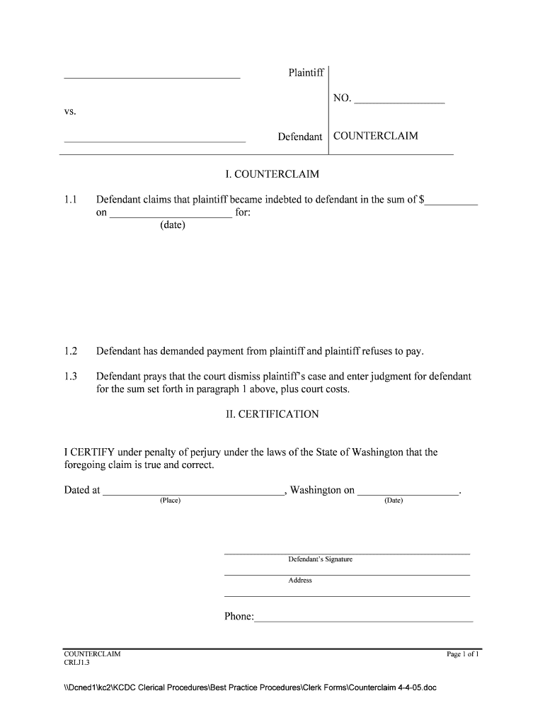 Fillable Online kingcounty Defendant COUNTERCLAIM I Fax Email Print ...