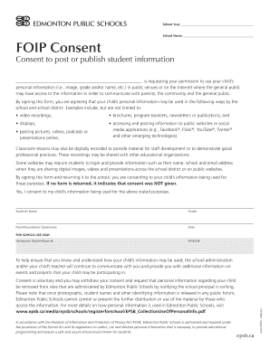 Fillable Online eastglen epsb Consent to post or publish student ...