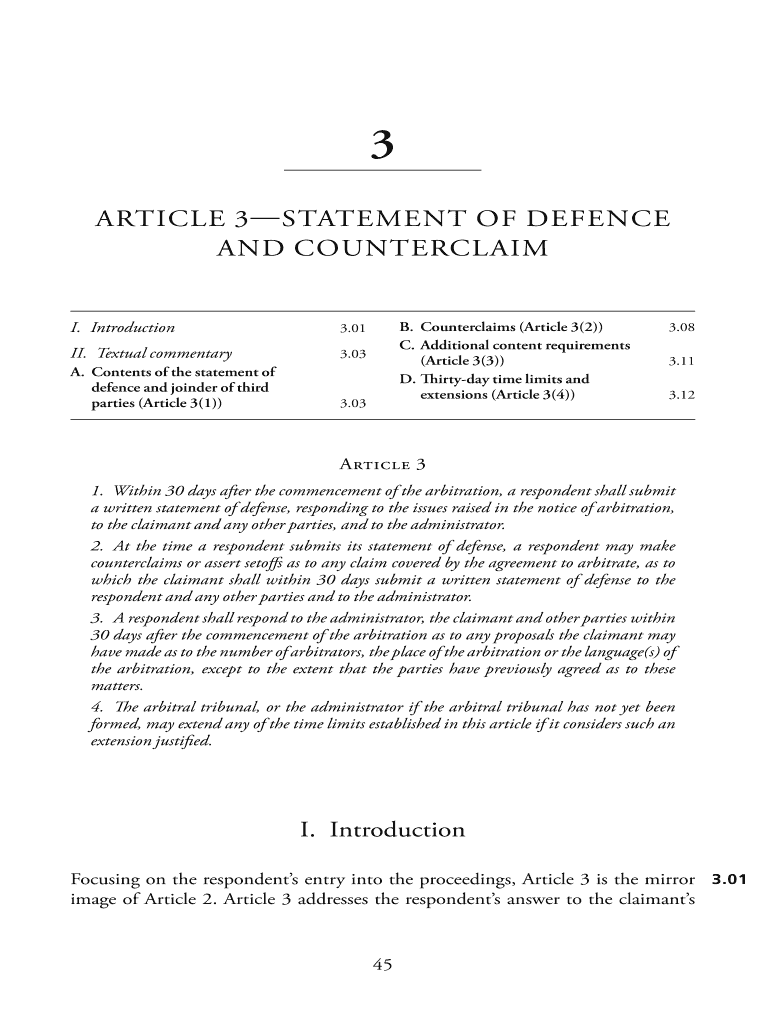 Fillable Online ARTICLE 3STATEMENT OF DEFENCE Fax Email Print - pdfFiller