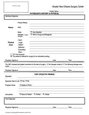 Fillable Online Patient Name PHYSICIANS HISTORY amp PHYSICAL Fax Email Print - pdfFiller