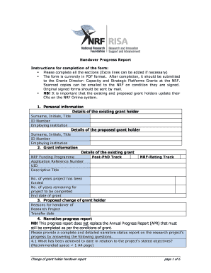 Fillable Online hicd nrf ac Handover Progress Report Instructions for ...