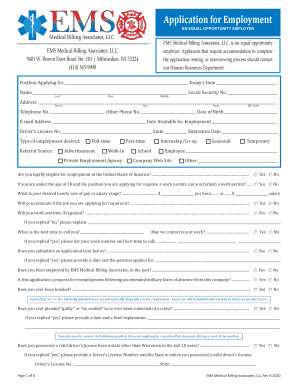 Fillable Online Application for Employment - EMS Medical Billing Fax ...