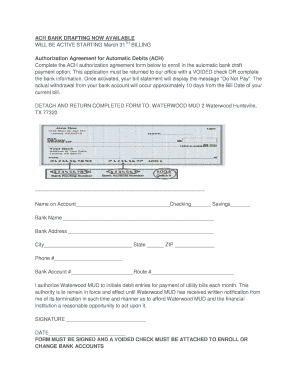 Fillable Online ACH BANK DRAFTING NOW AVAILABLE WILL ... - Waterwood ...
