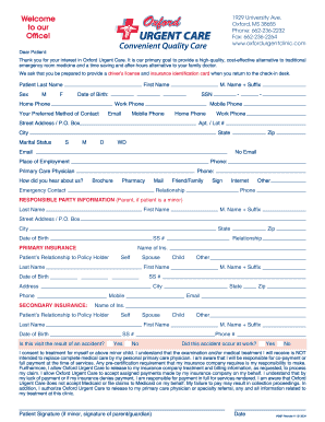 Fillable Online Welcome to our Office! - Oxford Urgent Care Fax Email ...