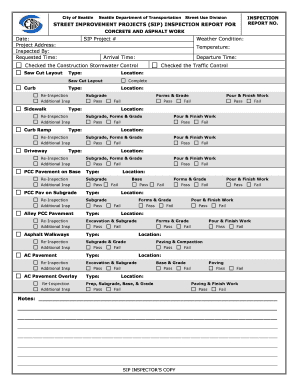 Fillable Online seattle SIP Inspection Report for Concrete and Asphalt ...