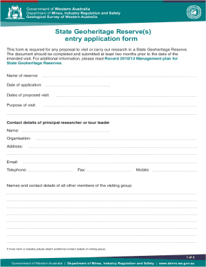 Fillable Online State Geoheritage Reserve(s) entry application form ...