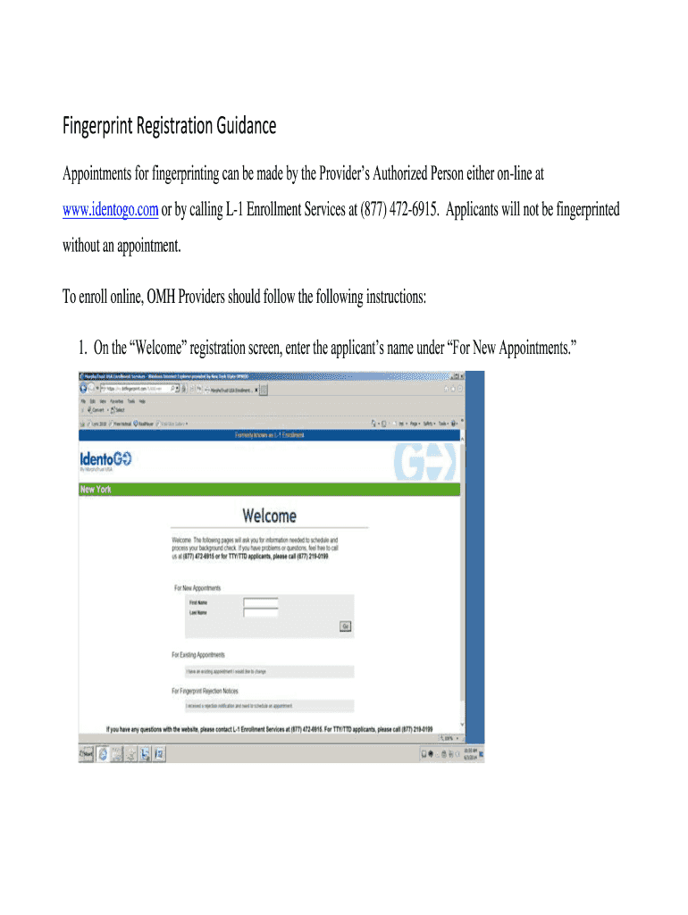 Fillable Online Fingerprint Registration Guidance Appointments for ...
