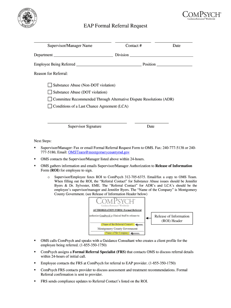 Fillable Online montgomerycountymd EAP Formal Referral Request Fax ...