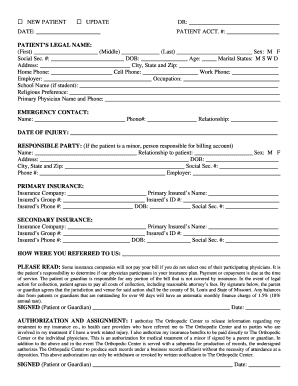 Fillable Online NEW PATIENT UPDATE DATE: DR: PATIENT ACCT Fax Email ...