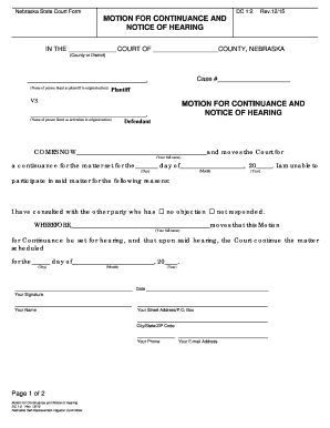Fillable Online Motion for Continuance and Notice of Hearing Fax Email ...