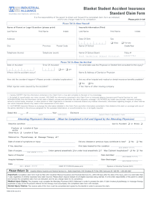 Fillable Online Blanket Student Accident Insurance Standard Claim Form ...