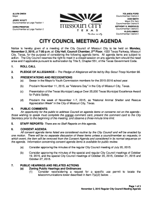 Fillable Online CITY COUNCIL MEETING AGENDA Fax Email Print - pdfFiller