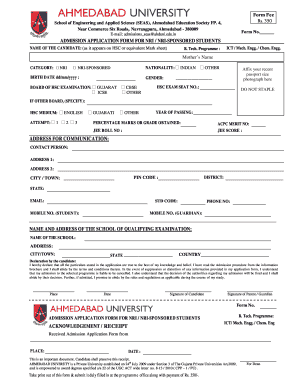 Fillable Online iet ahduni edu ADMISSION APPLICATION FORM FOR NRI NRI ...