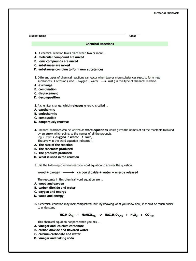 Fillable Online Unit Test - Edquest Science Learning Resources Fax ...