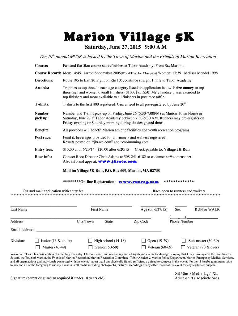 Fillable Online Marion Village 5K - Marion Recreation Fax Email Print ...