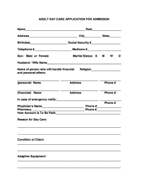 Fillable Online valleyview1 ADULT DAY CARE APPLICATION FOR ADMISSION ...