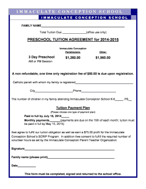 Fillable Online clarionichawks Tuition schedule 2014-15 ...