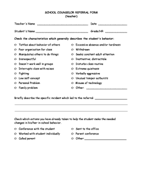 Fillable Online olphschool SCHOOL COUNSELOR REFERRAL FORM teacher Check ...