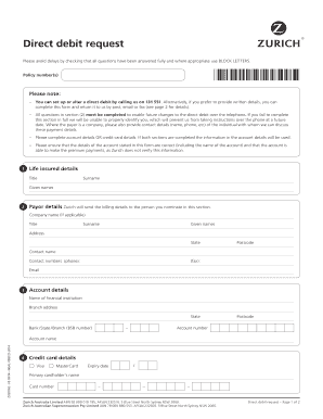 Fillable Online Zurich Australia Direct Debit Request Form Fax Email ...