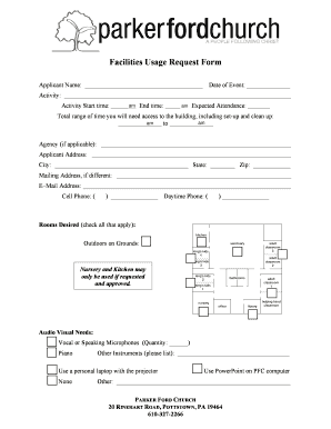 Fillable Online Facilities Usage Request Form - Parker Ford Church Fax ...