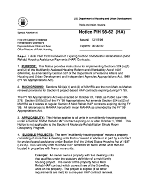 Fillable Online hud Notice PIH 98-62 (HA) - HUD - hud Fax Email Print ...