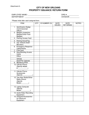 Fillable Online CITY OF NEW ORLEANS PROPERTY ISSUANCERETURN FORM Fax ...
