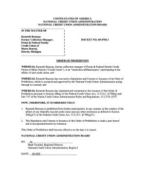 Fillable Online ncua United states of america national credit union ...