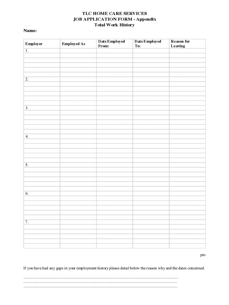 Fillable Online Applicant information sheet - T.L.C. Home Care Services ...