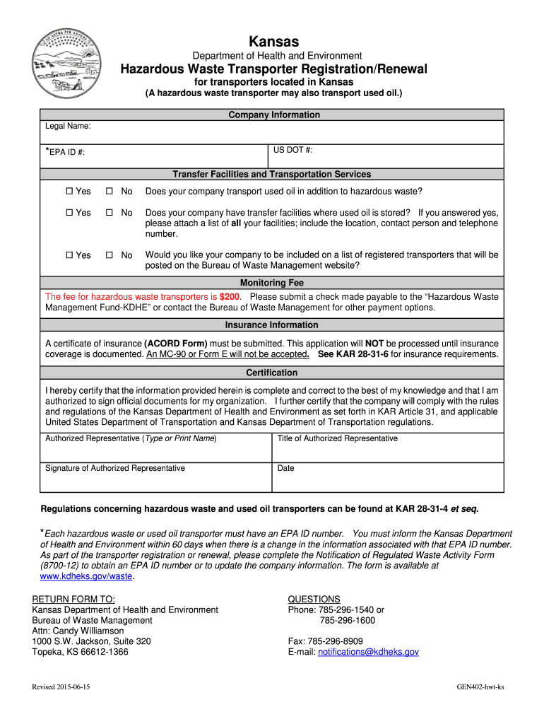 Hazardous Waste Transporter Registration Application - Fill Online, Printable, Fillable, Blank ...