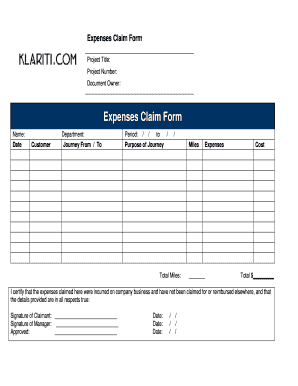 Fillable Online Expenses Claim Form - bKlaritib Fax Email Print - pdfFiller