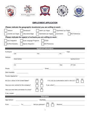 Fillable Online EMPLOYMENT APPLICATION Please indicate the geographic location(s) you are ...