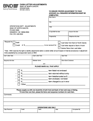 Fillable Online CASH LETTER ADJUSTMENTS item listed not enclosed Fax ...