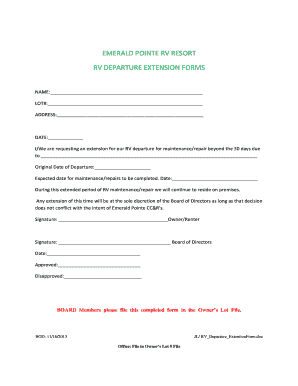 Fillable Online EMERALD POINTE RV RESORTdeparture EXTENSION form Fax ...