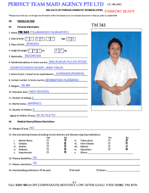 Fillable Online Standard FDW Biodata Form 121016 ...