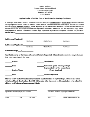 Fillable Online Application for a Certified Copy of North Carolina ...