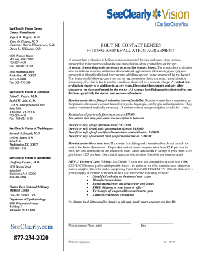 Fillable Online ROUTINE CONTACT LENSES FITTING AND EVALUATION AGREEMENT ...