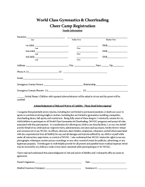 Fillable Online Cheer Camp reg - World Class Gymnastics amp ...