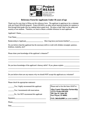 Fillable Online abouteducation PR Under 18 Reference Form - Project ...