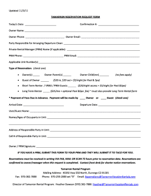 Fillable Online TAMARRON RESERVATION REQUEST FORM Fax Email Print - pdfFiller