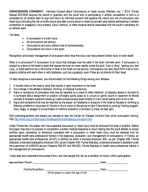 Fillable Online CONCUSSION CONSENT Informed Consent about Concussions ...