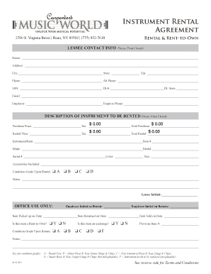 Fillable Online INStRUMENt bRENtAl AGREEMENtb - Carpenter39s Music ...