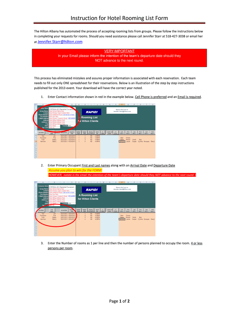 Fillable Online Instruction for Hotel Rooming List Form - Hilton Albany ...