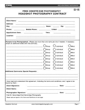 Headshot Photography Contract - Fill Online, Printable, Fillable, Blank ...