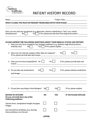 Fillable Online PATIENT HISTORY RECORD - bretinainstitutewabbcomb Fax ...