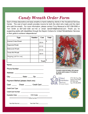 Fillable Online Candy Wreath Order Form Fax Email Print - pdfFiller