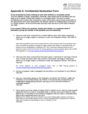 Fillable Online dioceseofnorwich Appendix E Confidential Declaration ...