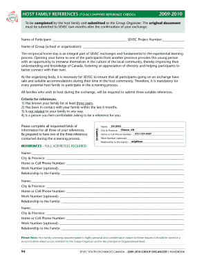 Fillable Online HosT FaMiLY reFerenCes To aCCoMpanY reFerenCe CHeCks ...
