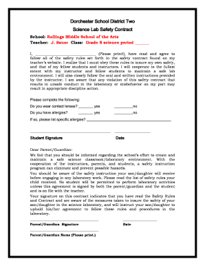 Fillable Online Science Safety Contract - Rollings Middle School of the ...