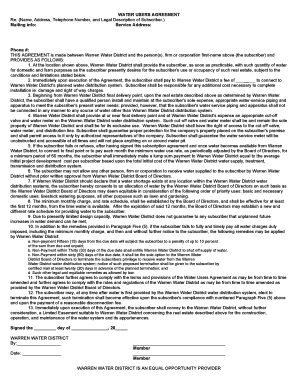 Fillable Online Water Users Agreement - Warren Water District Fax Email ...