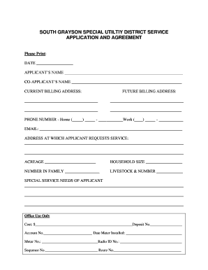Fillable Online southgraysonwater New Service Application Form - South ...